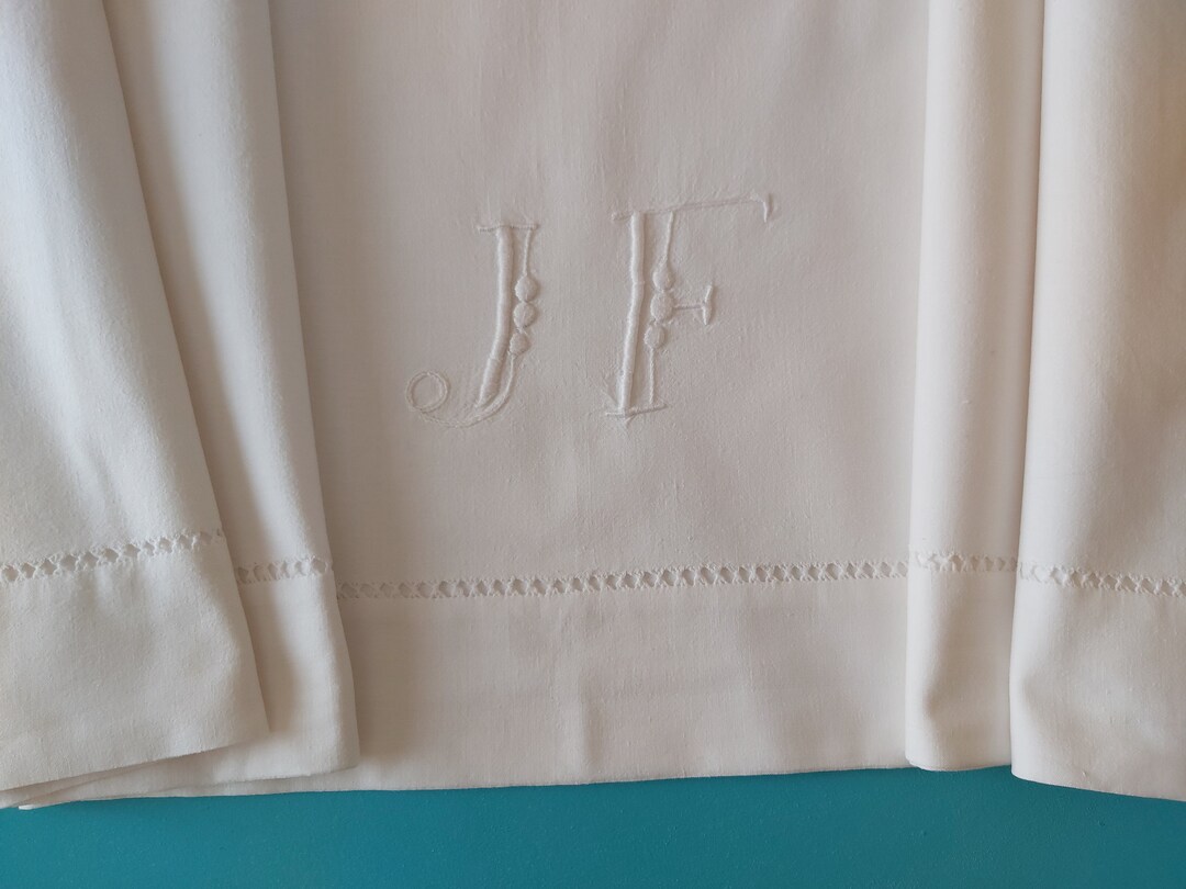 A Lightweight Vintage French Sheet With Hand Embroidered Initials JF ...