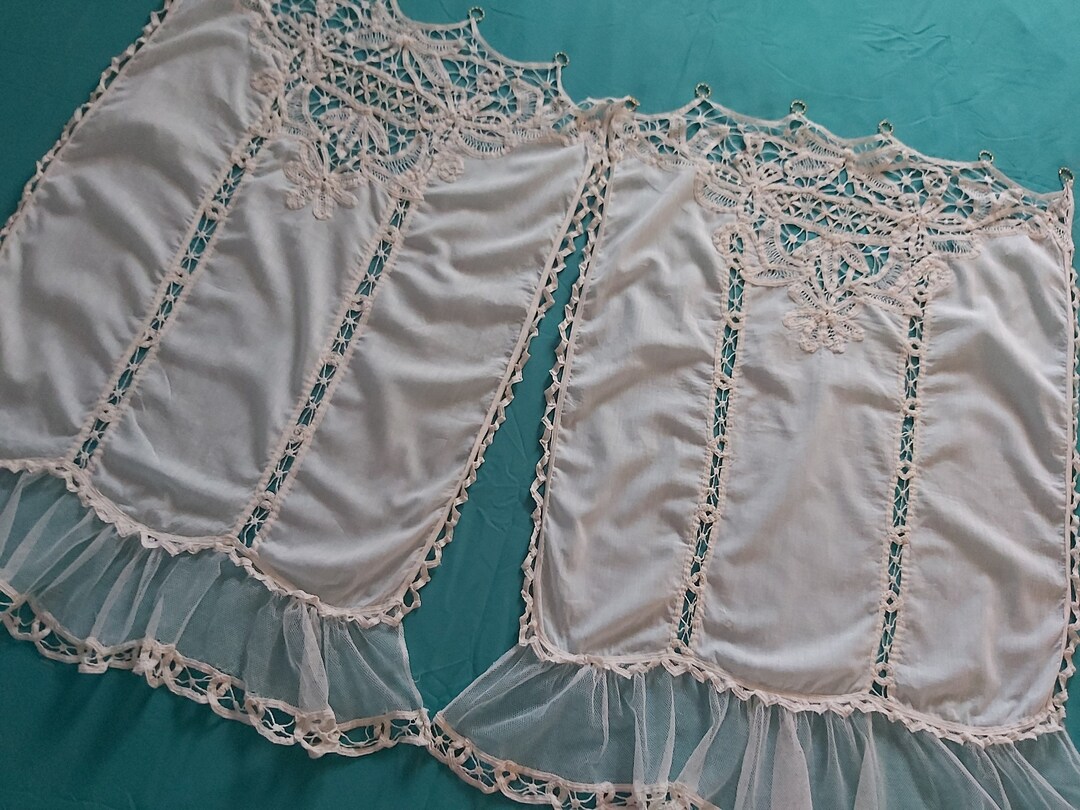 A Pair of Stunning Antique French Curtains Hand Made in Fine Batiste ...