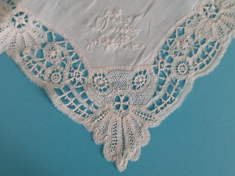 Named " Denise " A Fine Antique French Ladies Handkerchief With ...
