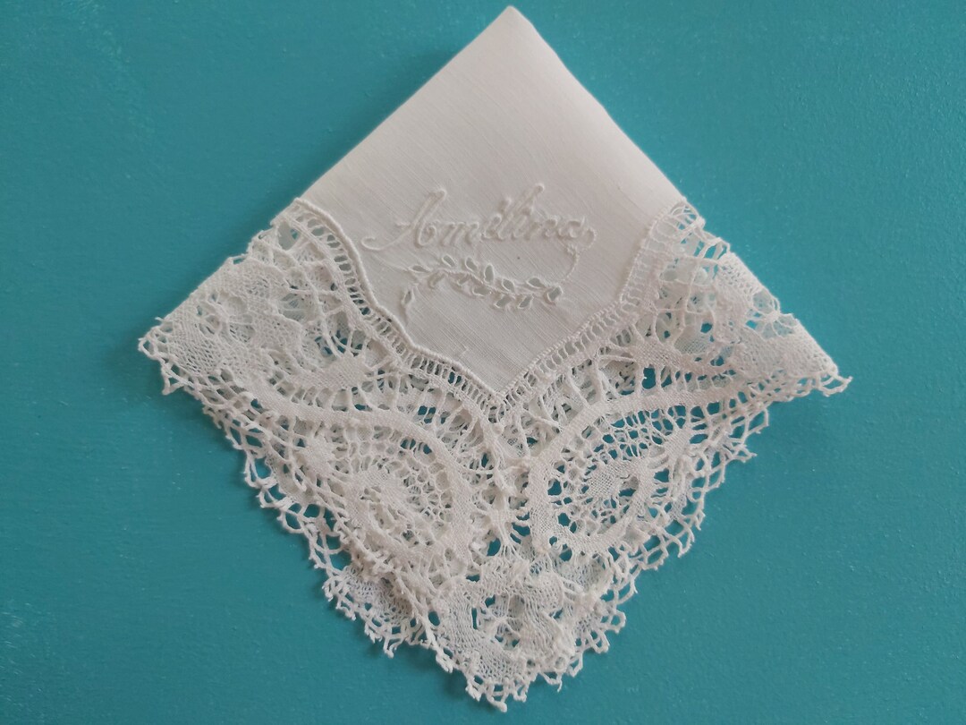 Named amelina an Antique French Hand Embroidered and Lace Handkerchief ...