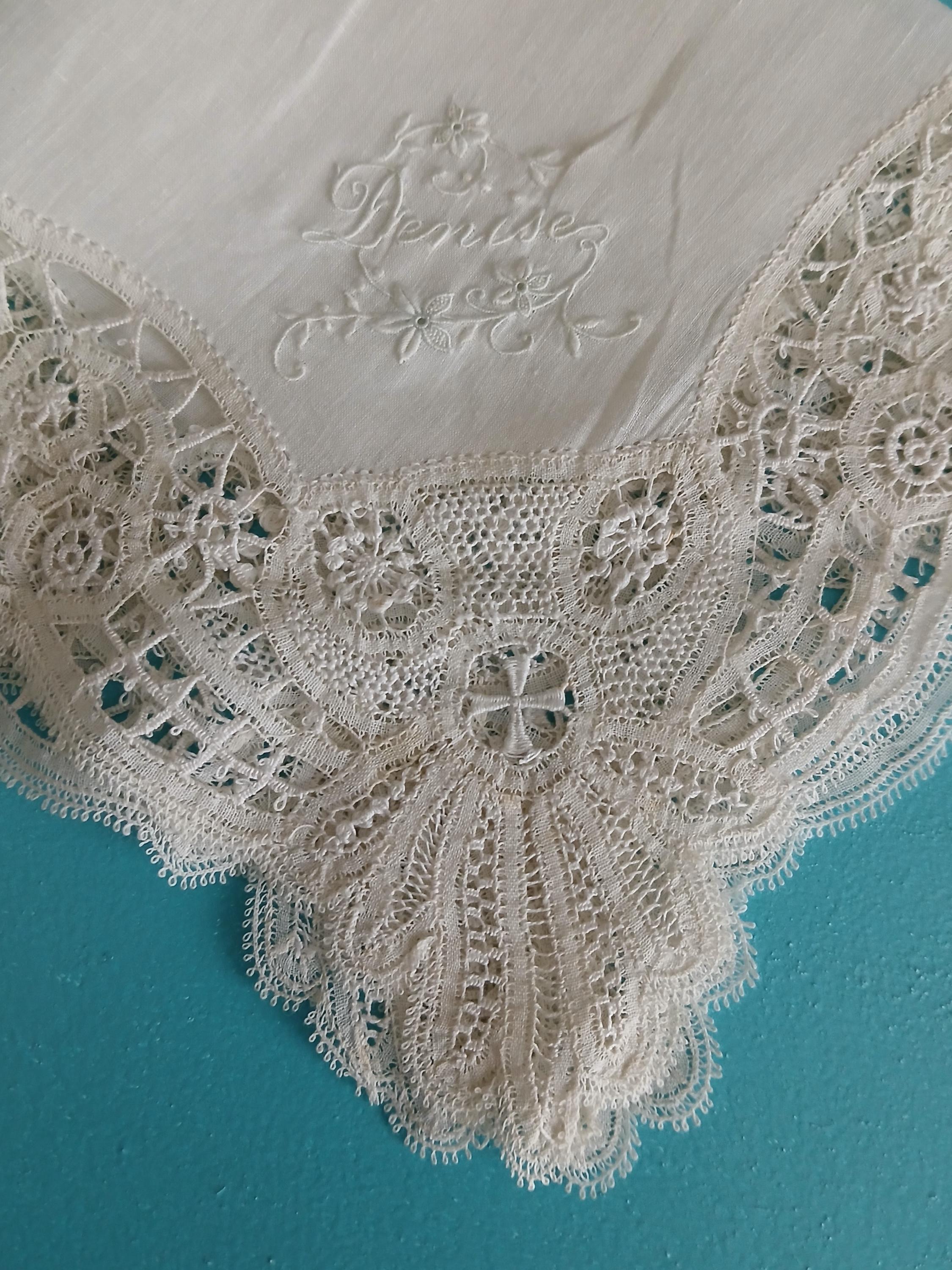 Named " Denise " A Fine Antique French Ladies Handkerchief With ...