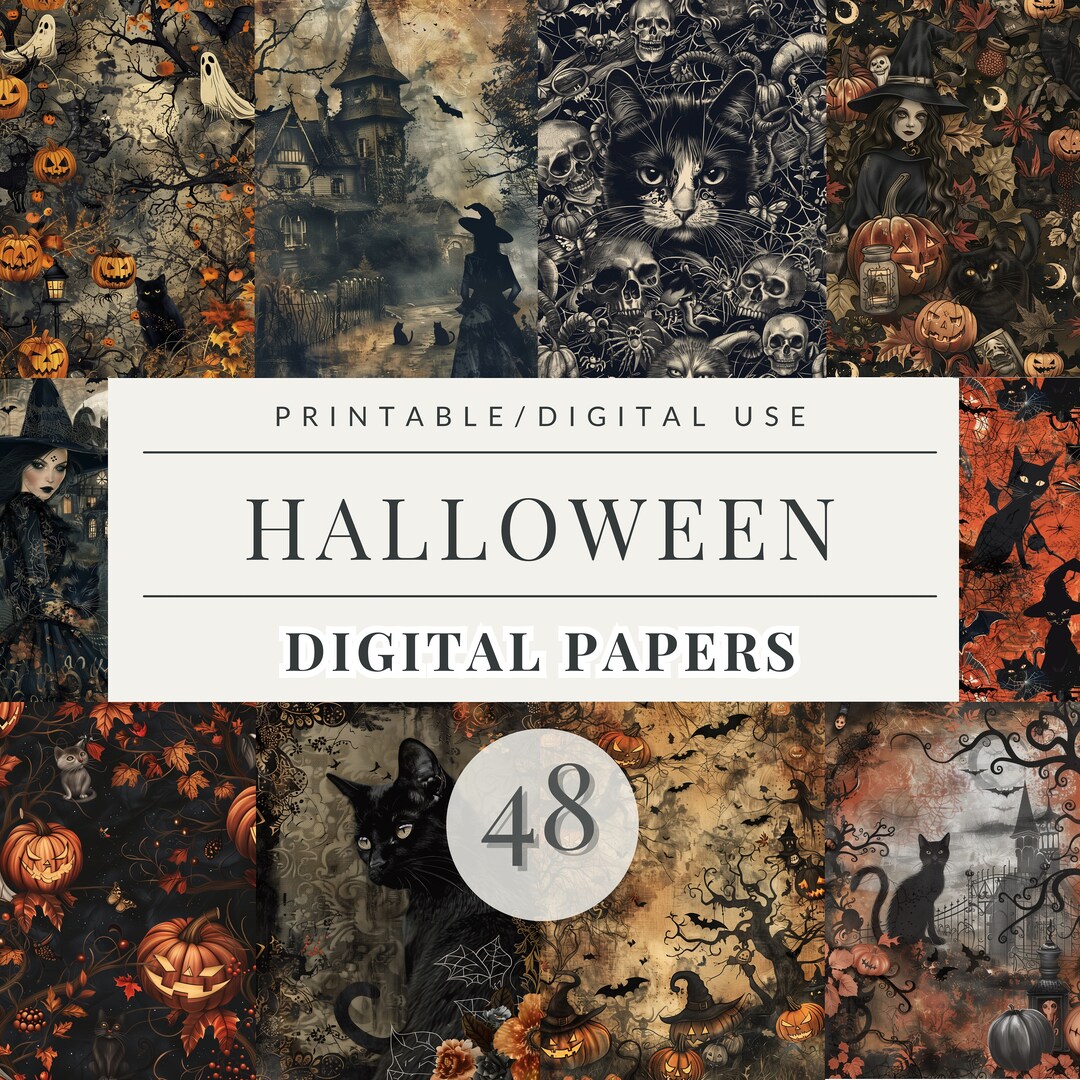 Halloween Digital Paper, Halloween Scrapbook Kit, Gothic Junk Journal ...