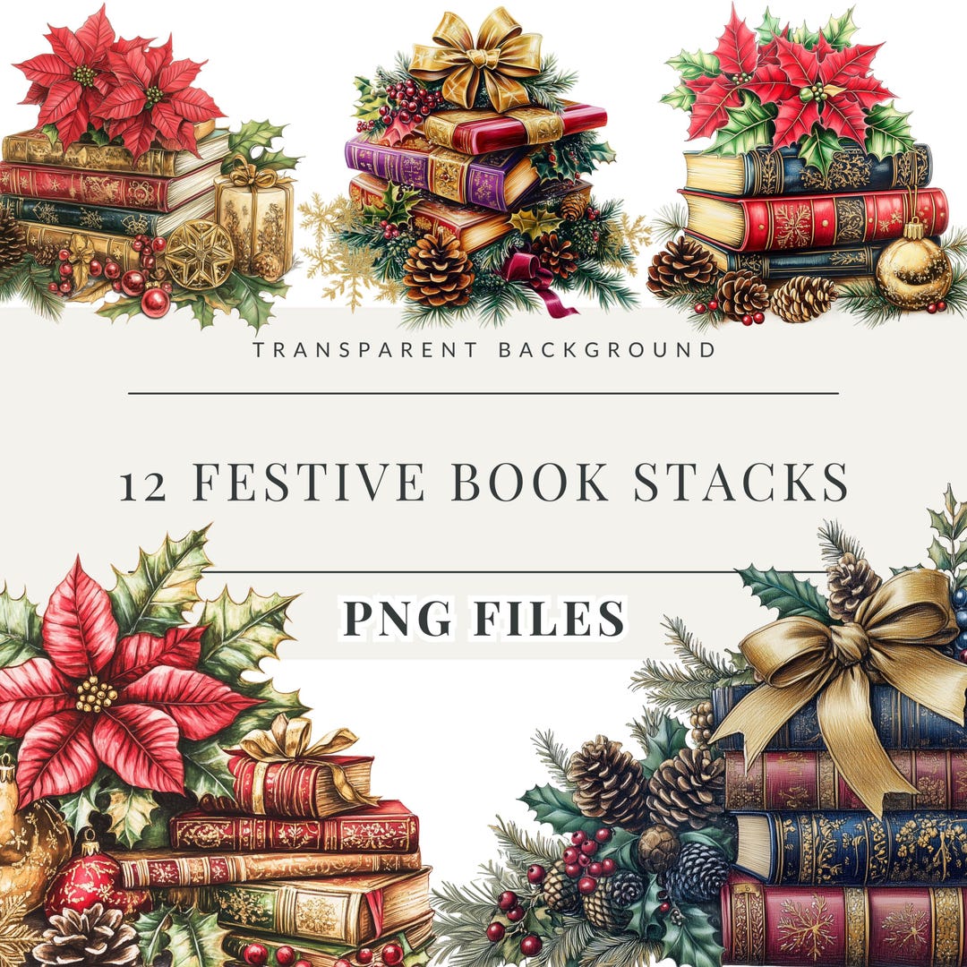 Watercolor Christmas Books Clipart, Festive Book Clipart, Book, Reading ...