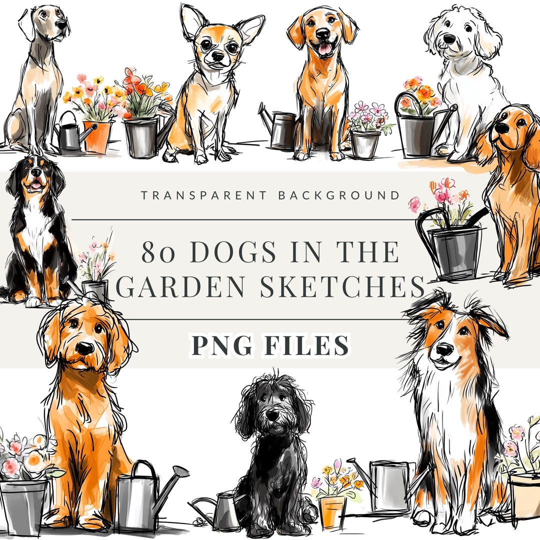 Dog Clipart Bundle, Spring Garden Dog Puppy Clipart, Watercolor ...