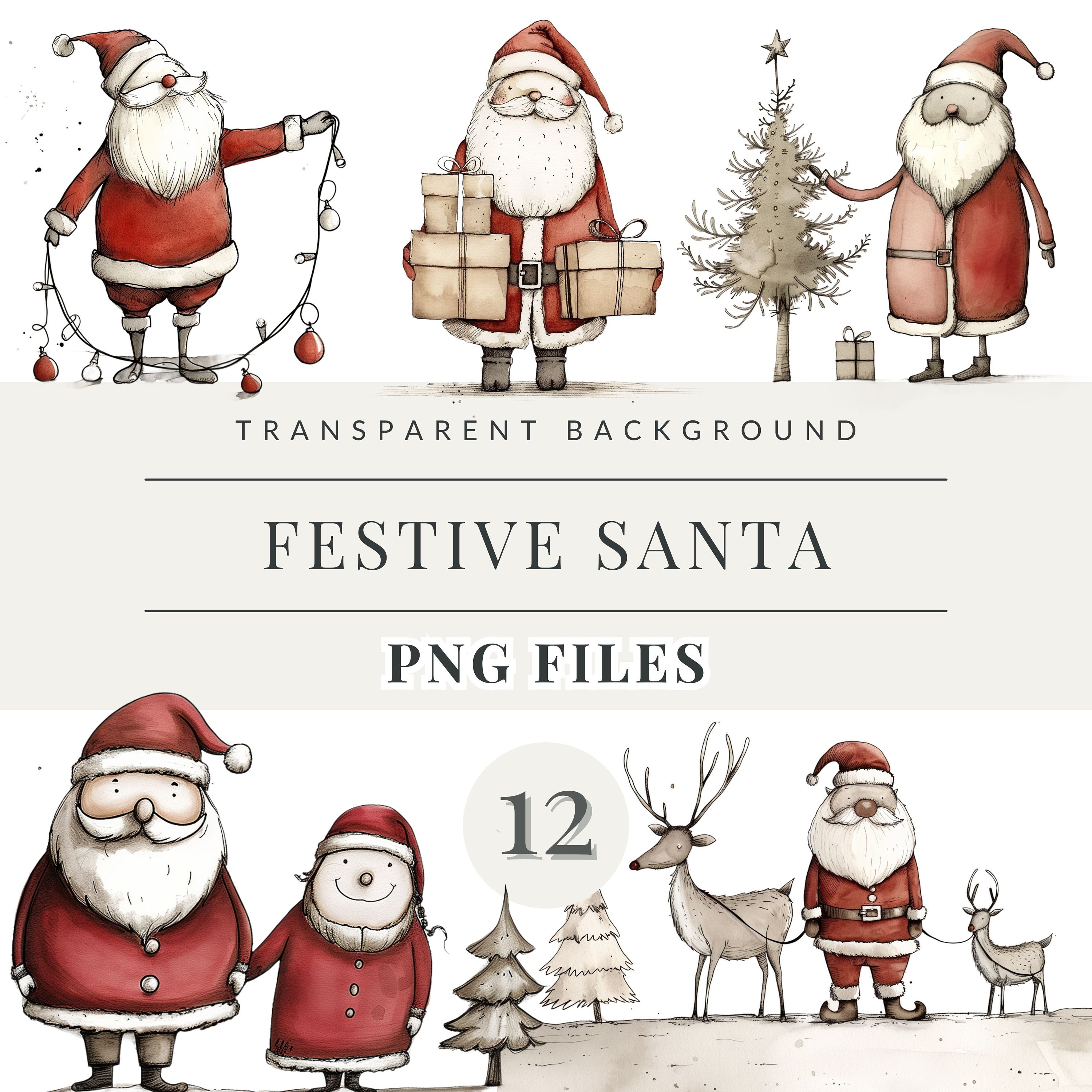Whimsical Santa Clipart, Jolly Santa Graphics for Christmas Crafts and ...