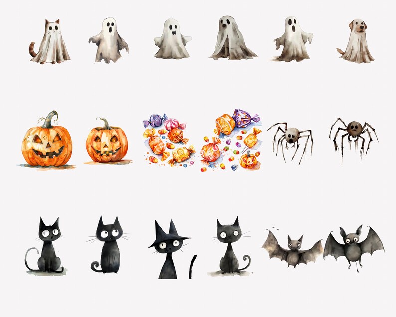 Halloween Clipart Bundle Set, Watercolour Halloween Clipart, Halloween ...