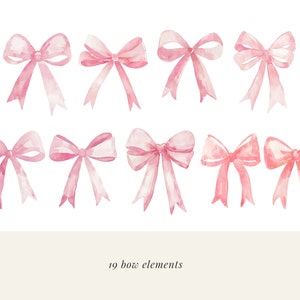 Watercolor Bow and Ribbon Pink Bridal Clipart Birthday Clipart ...