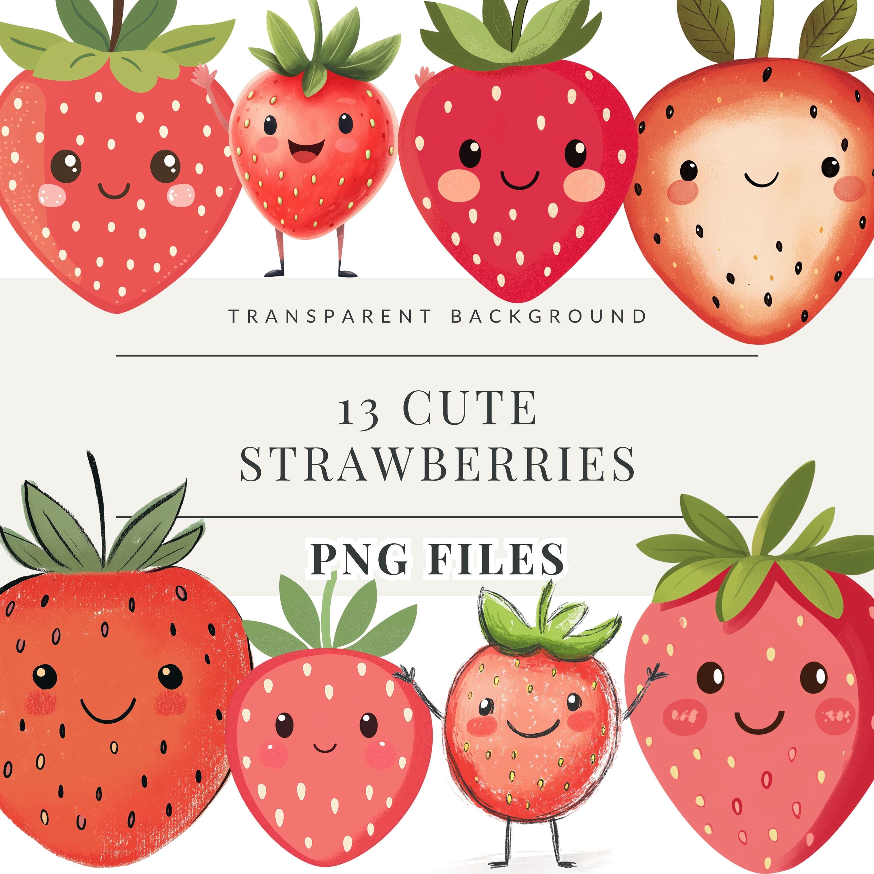 Cute Strawberry Clipart Bundle Watercolor Strawberries Clipart