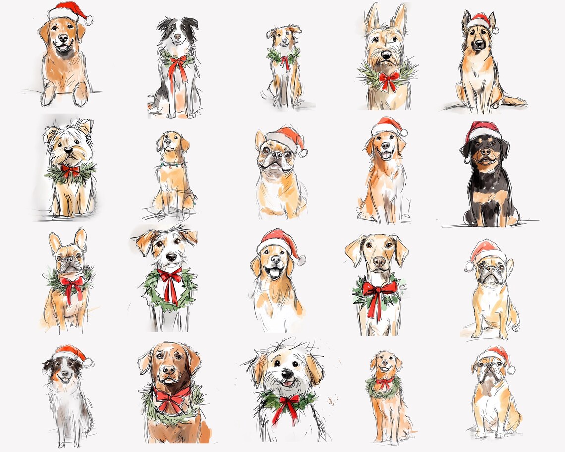Dog Clipart Bundle, Christmas Dog Puppy Clipart, Watercolor Dogs, Cute ...