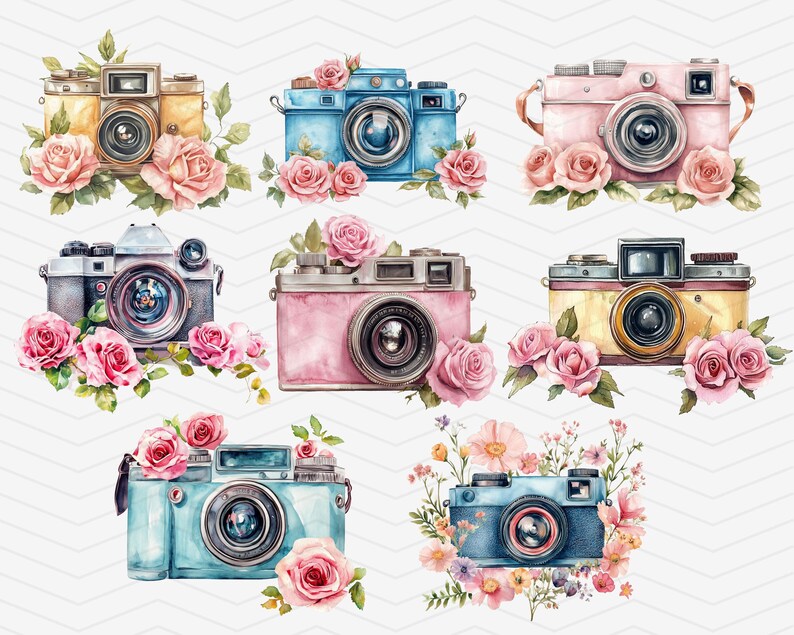 Watercolor Camera Clipart, Floral Camera PNG, Cameras With Flowers ...