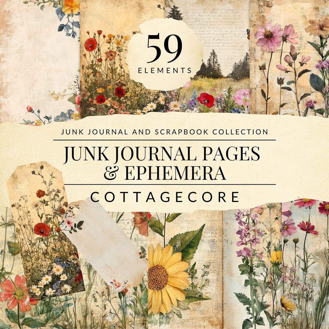 Junk Journal Kit, Cottagecore, Cottage Garden, Printable Floral Journal ...