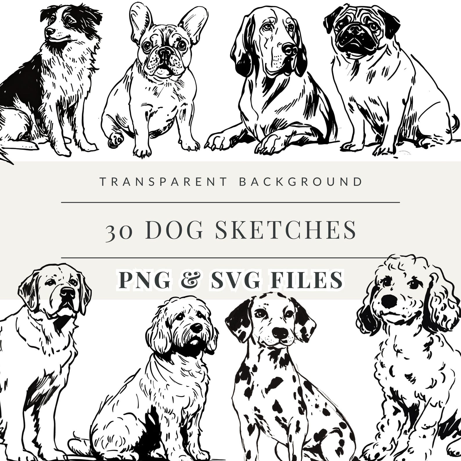 Dog Clipart Bundle, Sketched Puppy Clipart, Watercolor Dogs, Cute Dog ...