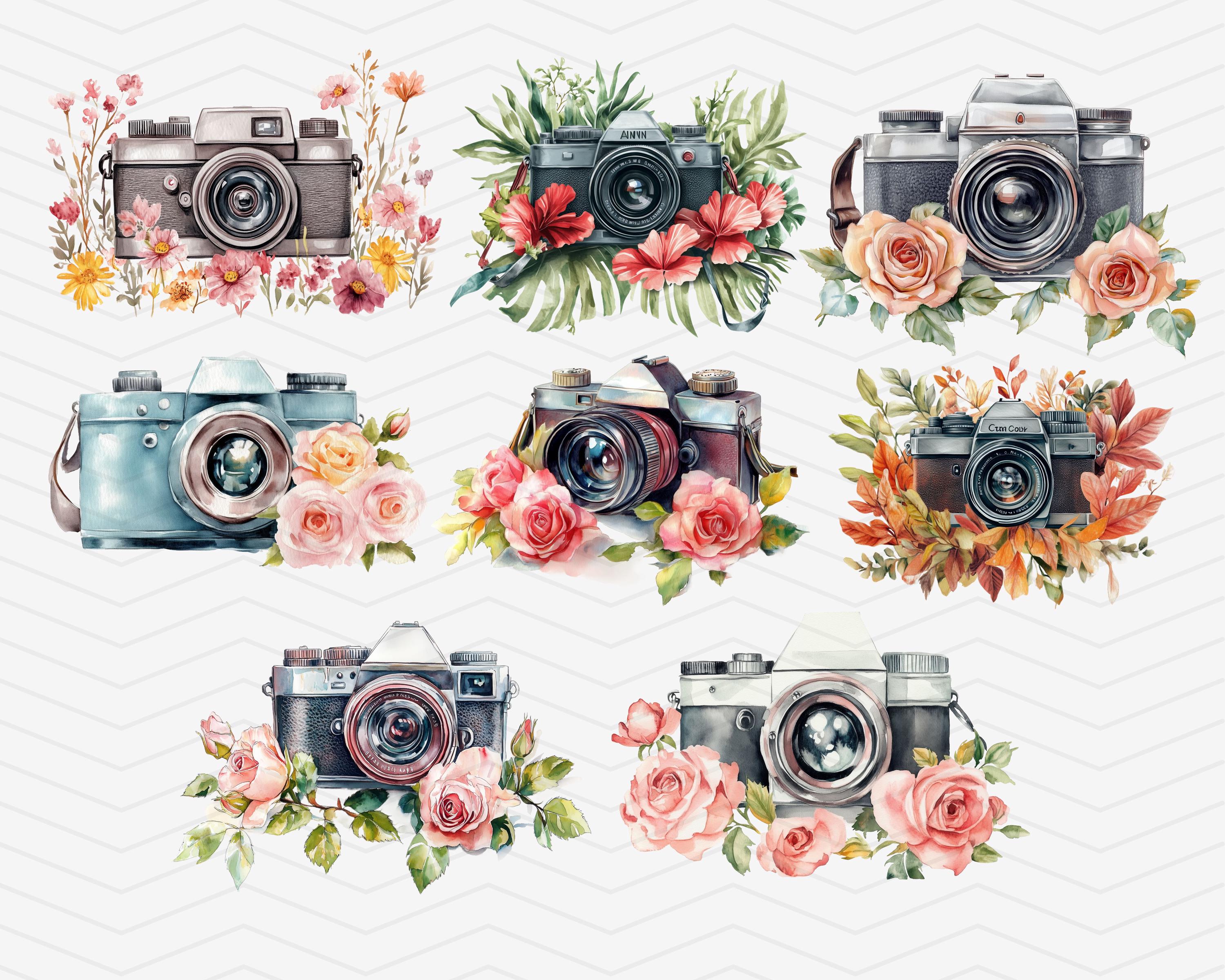 Watercolor Camera Clipart, Floral Camera PNG, Cameras With Flowers ...