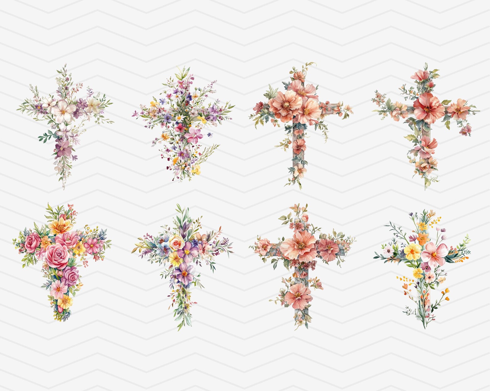 Watercolor Cross Clipart, Floral Cross PNG, Christian Crosses With ...