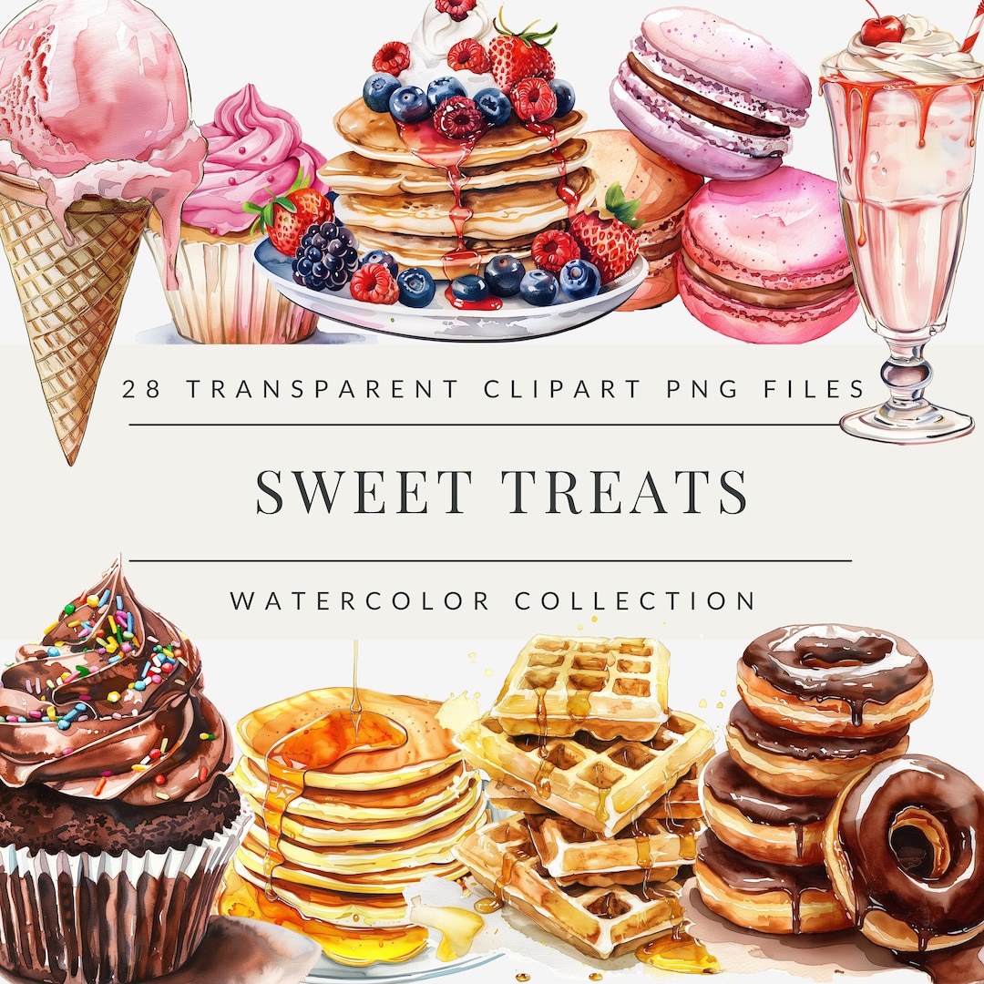Sweet Treats Dessert Clipart, Watercolor PNG, Transparent Background ...