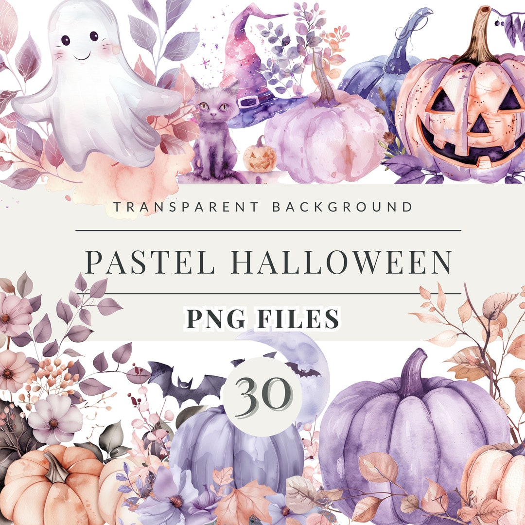 Pastel Halloween Clipart Bundle Set, Watercolour Halloween Clipart ...