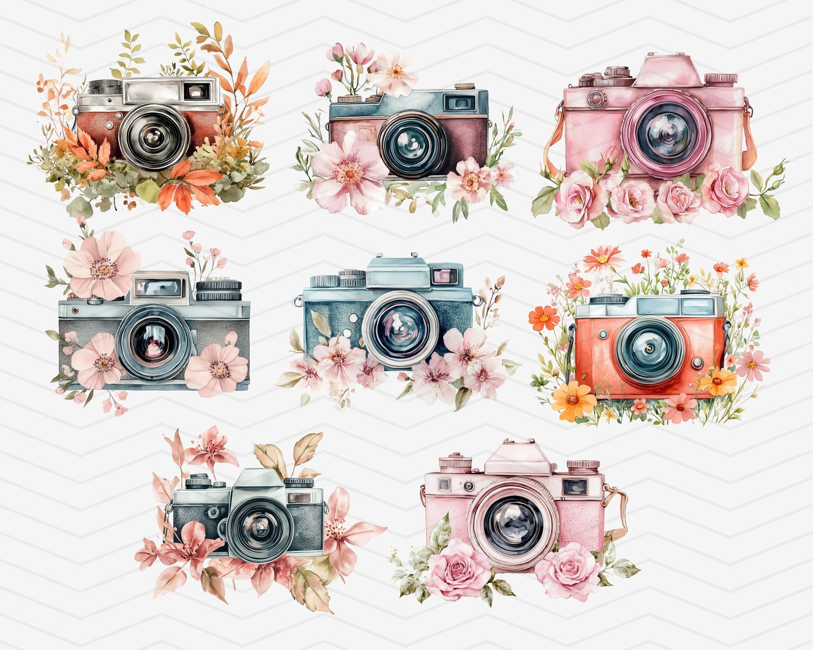 Watercolor Camera Clipart, Floral Camera PNG, Cameras With Flowers ...