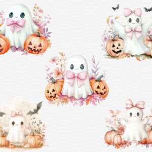 Coquette Ghosts Clipart ,cute Halloween Bundle, Floral Halloween Png ...