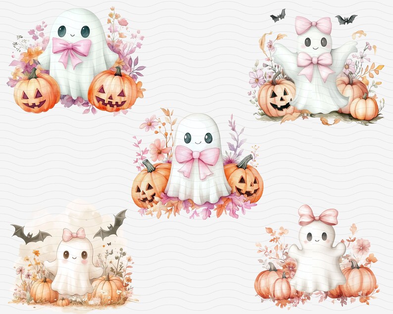 Coquette Ghosts Clipart ,cute Halloween Bundle, Floral Halloween Png ...