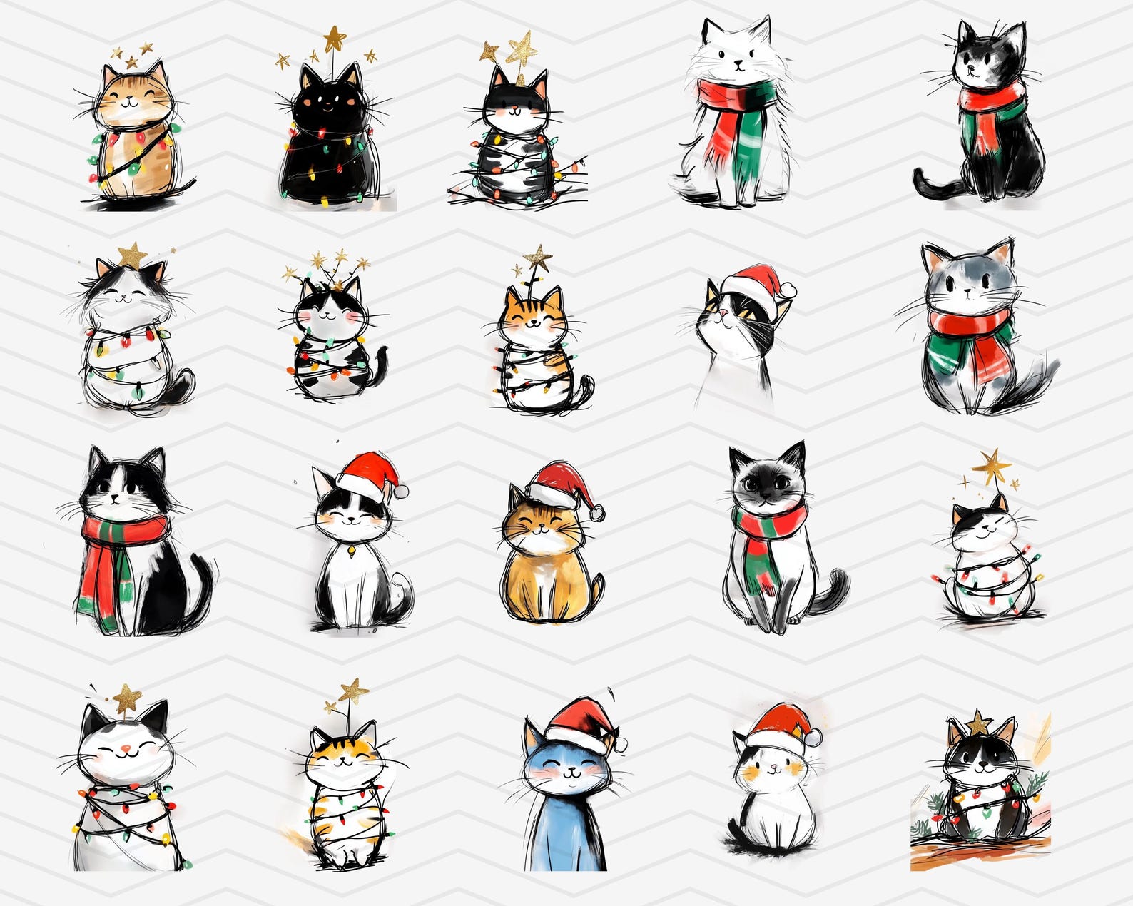 Cat Clipart Bundle, Christmas Cat Kitten Clipart, Cat Sketches, Cute ...