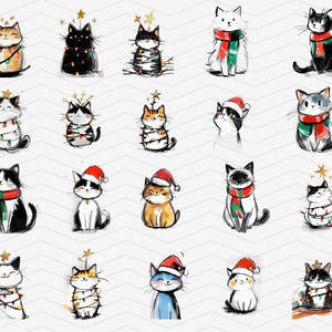 Cat Clipart Bundle, Christmas Cat Kitten Clipart, Cat Sketches, Cute ...