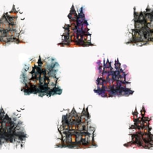 Halloween Houses Watercolor Clipart Bundle, Haunted House Clipart ...