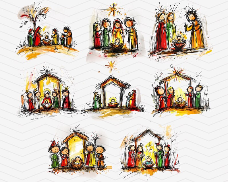 Nativity Clipart Bundle, Whimsical Nativity Scene Clipart, Watercolor ...