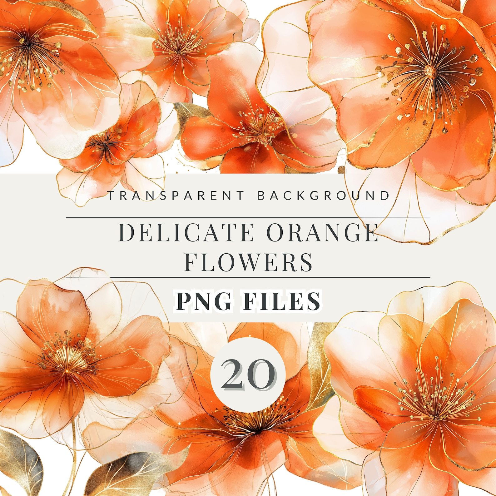 Orange Abstract Flowers Clipart, Flowers Print, Printable Watercolor ...