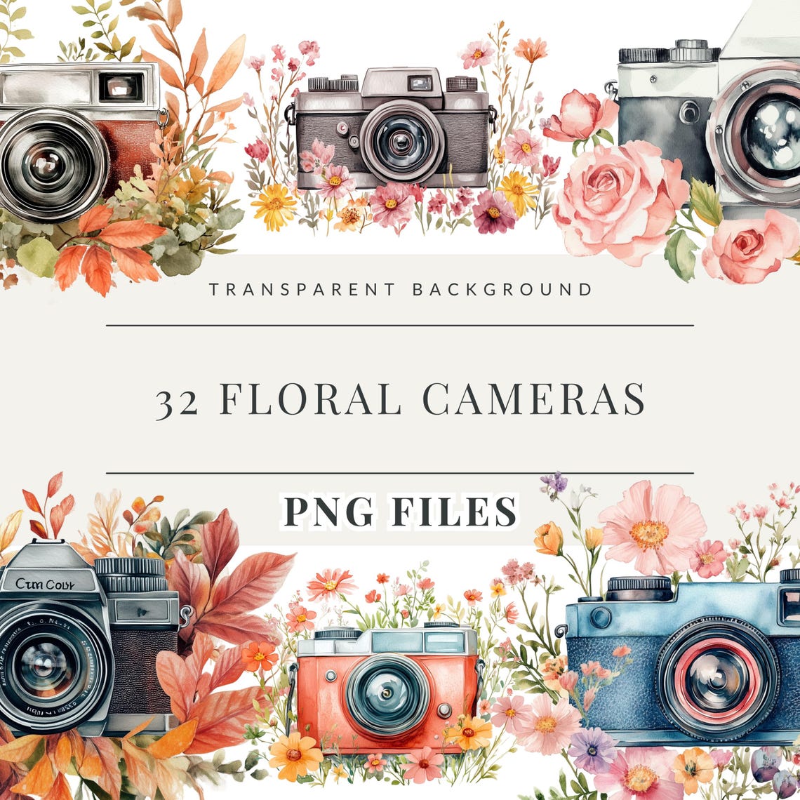 Watercolor Camera Clipart, Floral Camera PNG, Cameras With Flowers ...