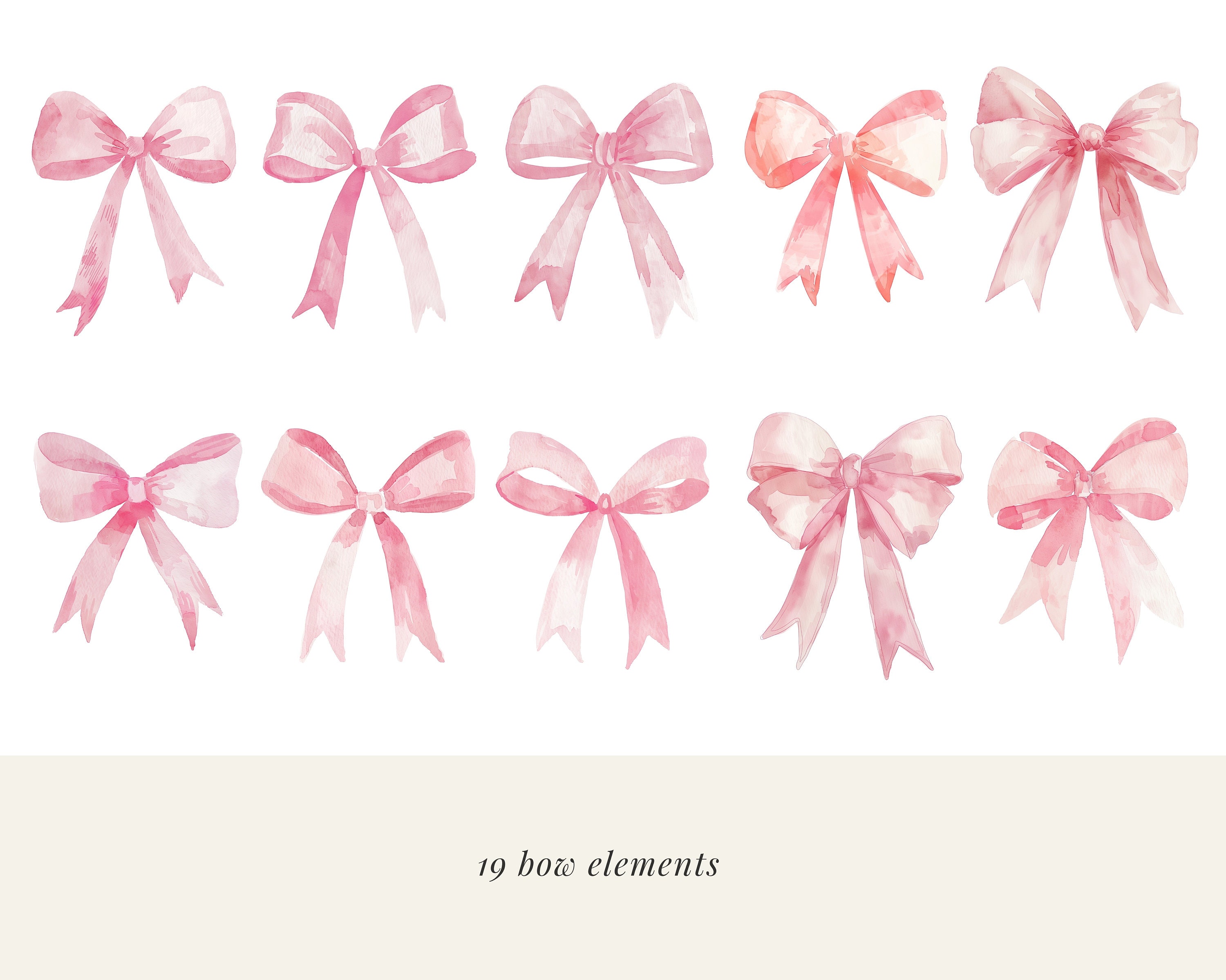 Watercolor Bow and Ribbon Pink Bridal Clipart Birthday Clipart ...
