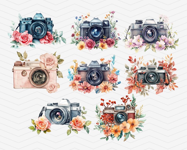 Watercolor Camera Clipart, Floral Camera PNG, Cameras With Flowers ...