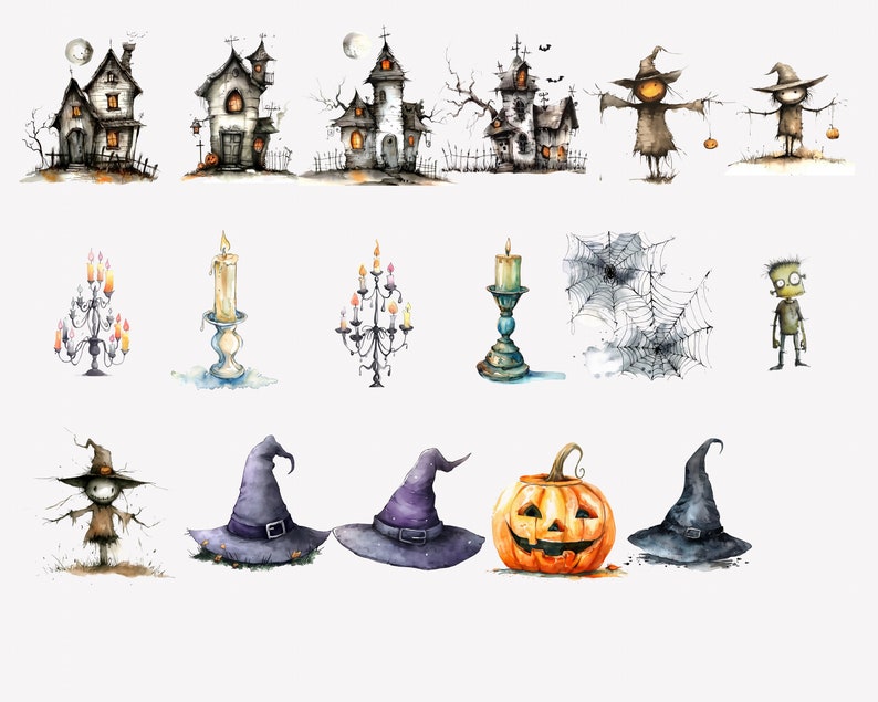 Halloween Clipart Bundle Set, Watercolour Halloween Clipart, Halloween ...