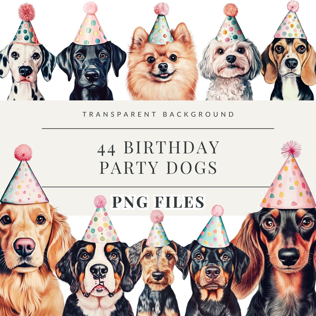 Dog Clipart Bundle, Birthday Dog Puppy Clipart, Watercolor Dogs, Cute ...