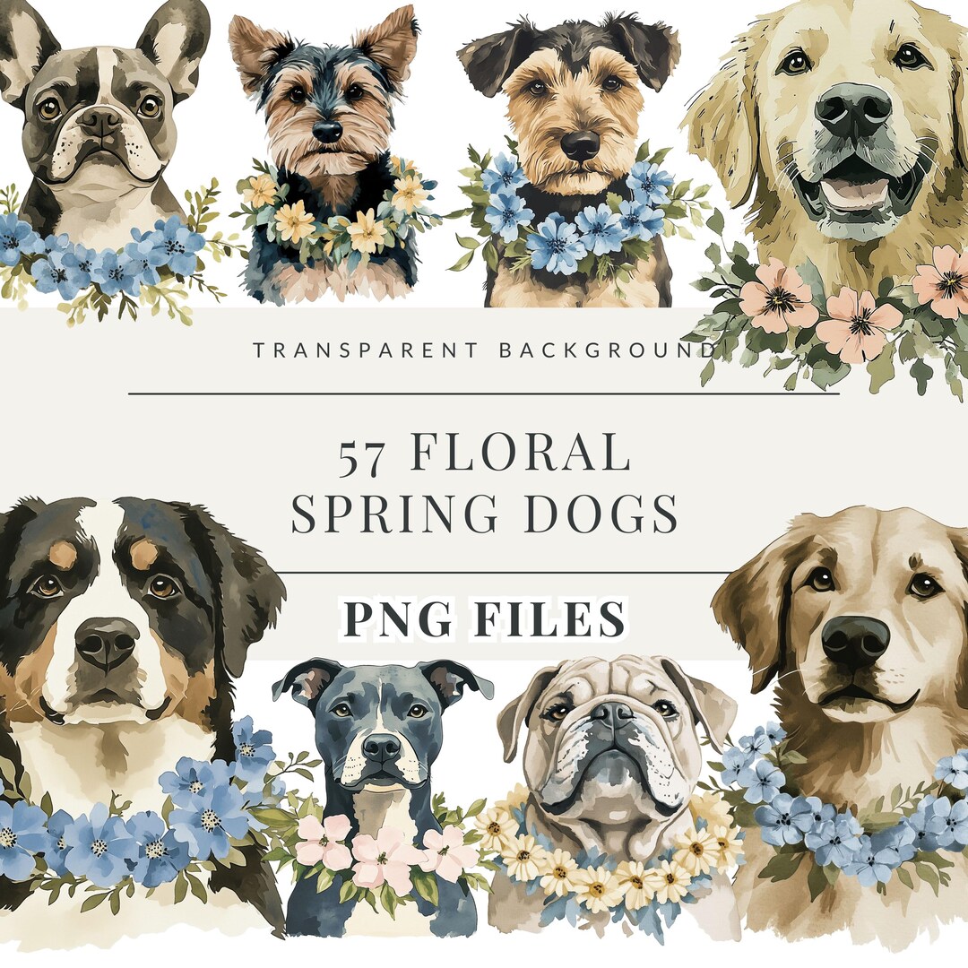 Dog Clipart Bundle, Spring Floral Dog Puppy Clipart, Watercolor Dogs ...