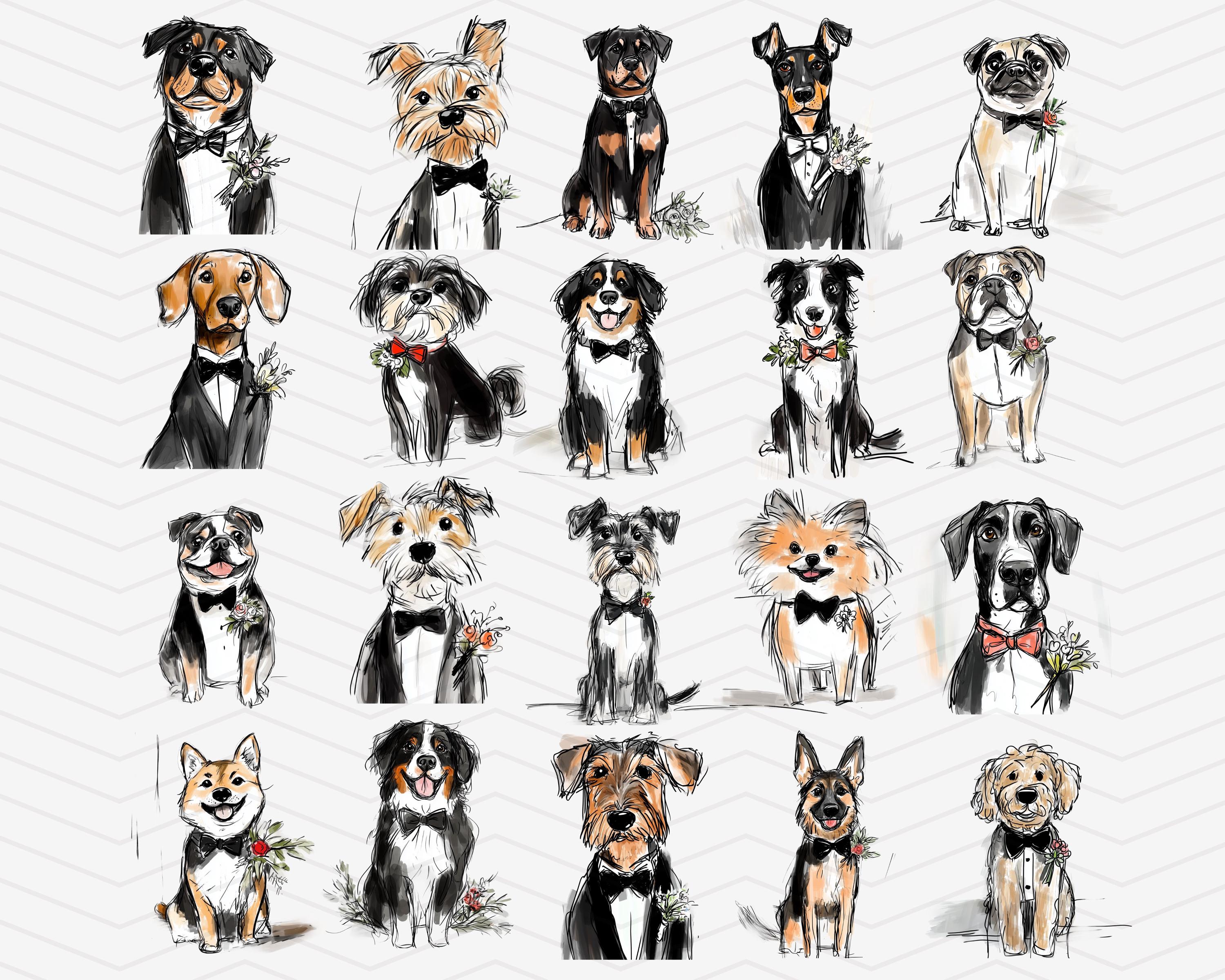 Dog Clipart Bundle, Wedding Bridal Dog Puppy Clipart, Watercolor Dogs ...