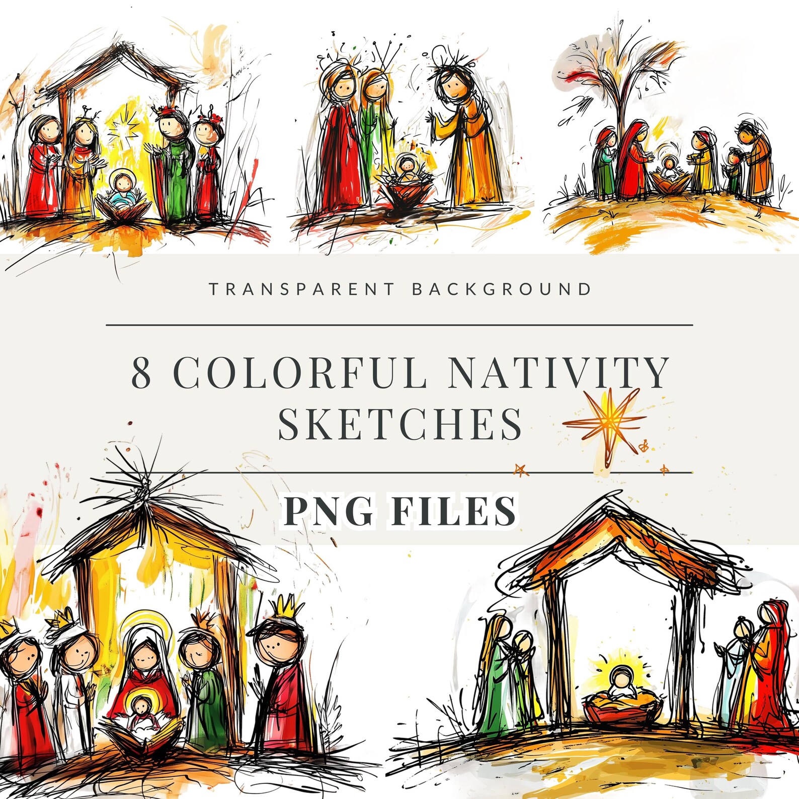 Nativity Clipart Bundle, Whimsical Nativity Scene Clipart, Watercolor ...