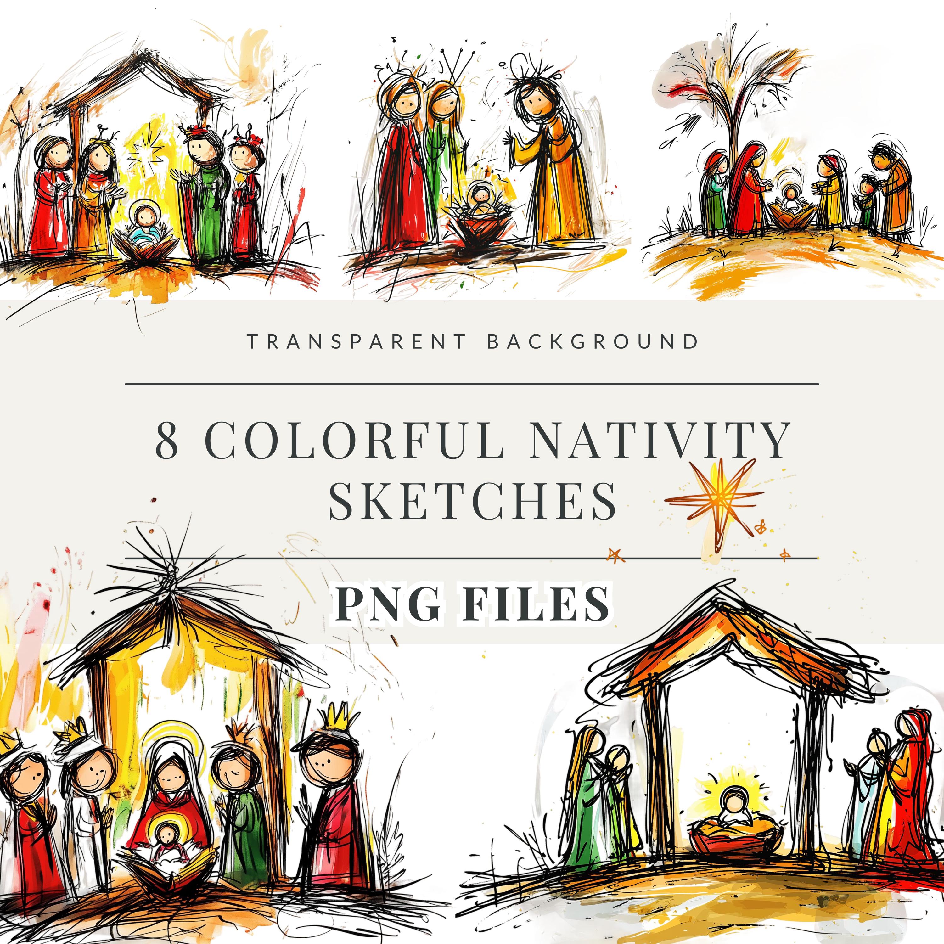 Nativity Clipart Bundle, Whimsical Nativity Scene Clipart, Watercolor ...