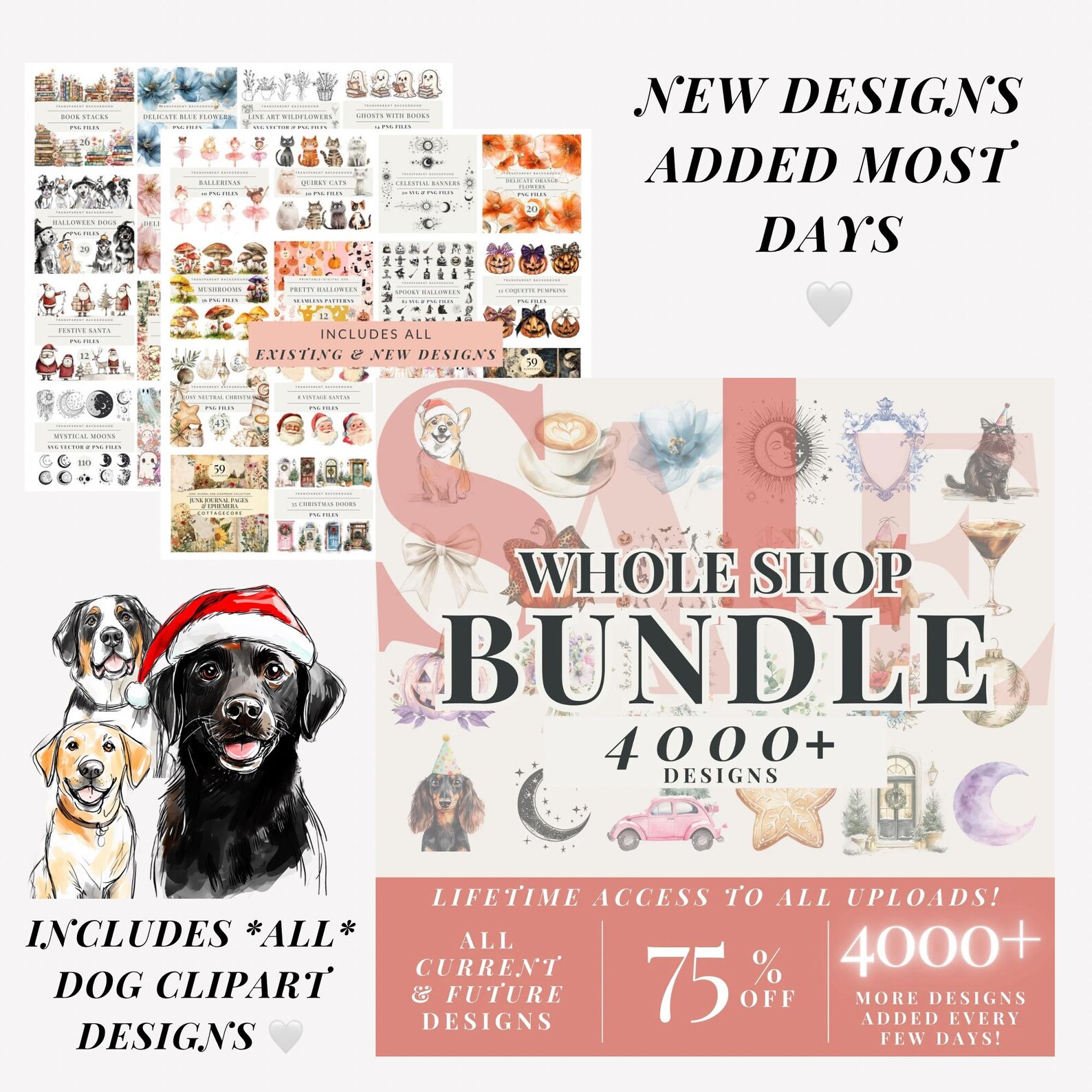 Cat Clipart Bundle, Christmas Cat Kitten Clipart, Cat Sketches, Cute ...