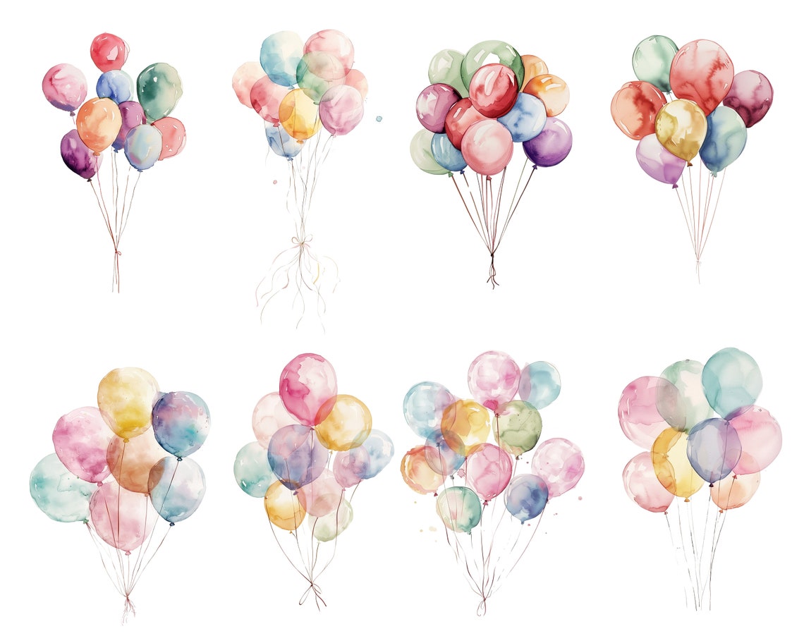 Watercolor Balloons Clipart Bundle Watercolor Bunting Clipart Birthday ...