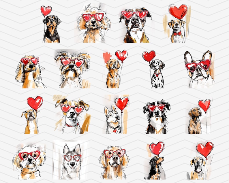 Dog Clipart Bundle, Valentines Dog Puppy Clipart, Watercolor Dogs, Cute ...