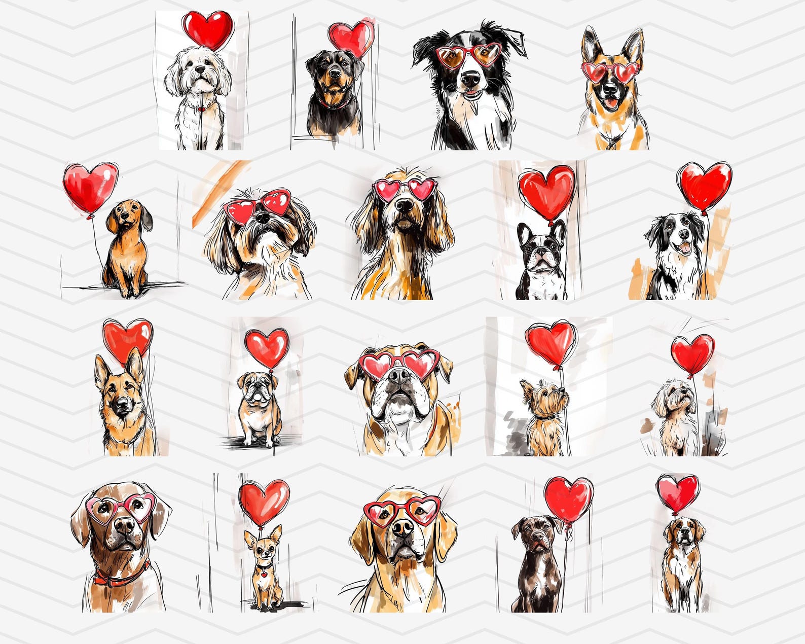 Dog Clipart Bundle, Valentines Dog Puppy Clipart, Watercolor Dogs, Cute ...