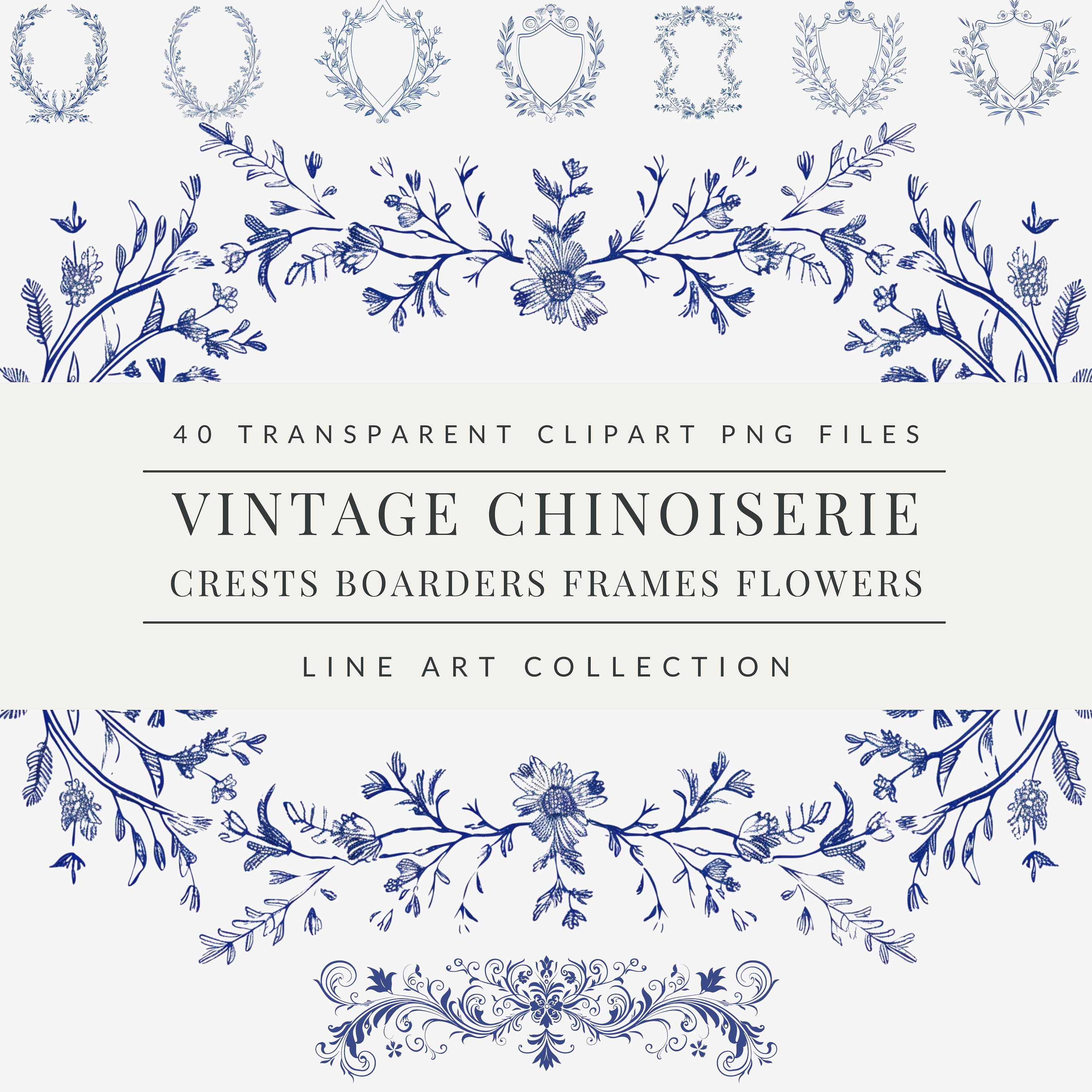 Wedding Clipart Baroque Crest Blue Chinoiserie Wedding Invite Bridal ...