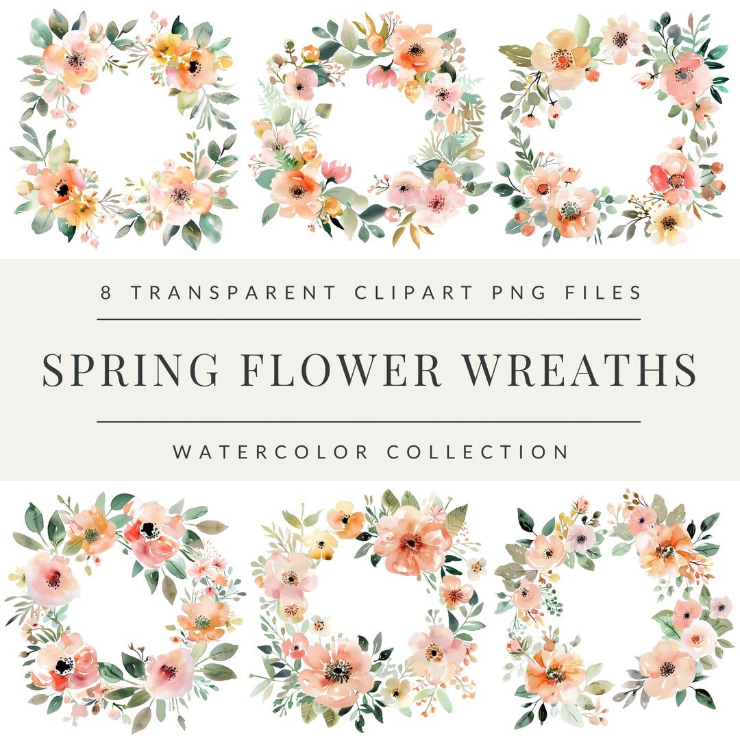 Spring Floral Wreath Watercolor Wildflower Clipart Bundle Floral ...
