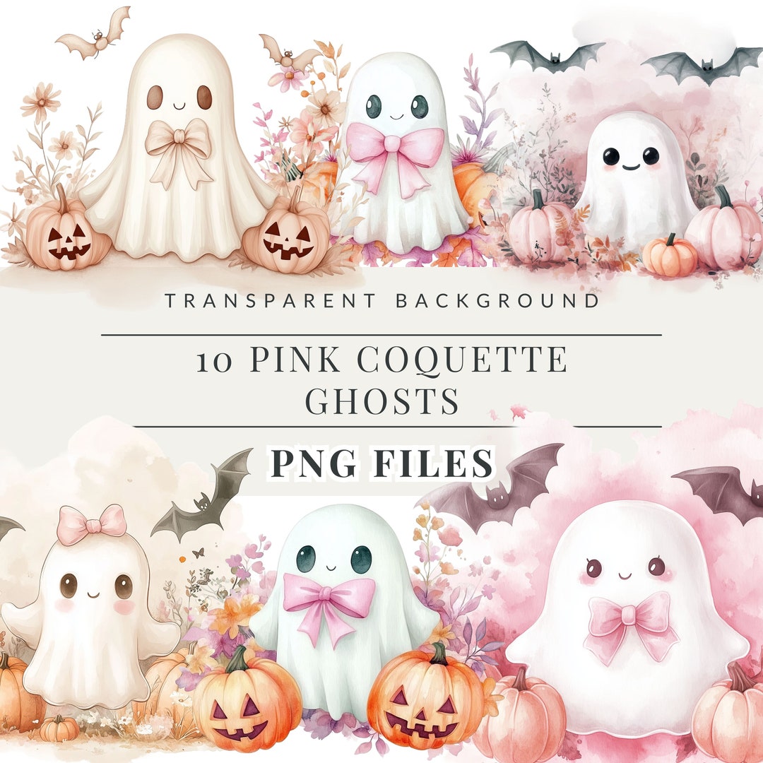 Coquette Ghosts Clipart ,cute Halloween Bundle, Floral Halloween Png ...