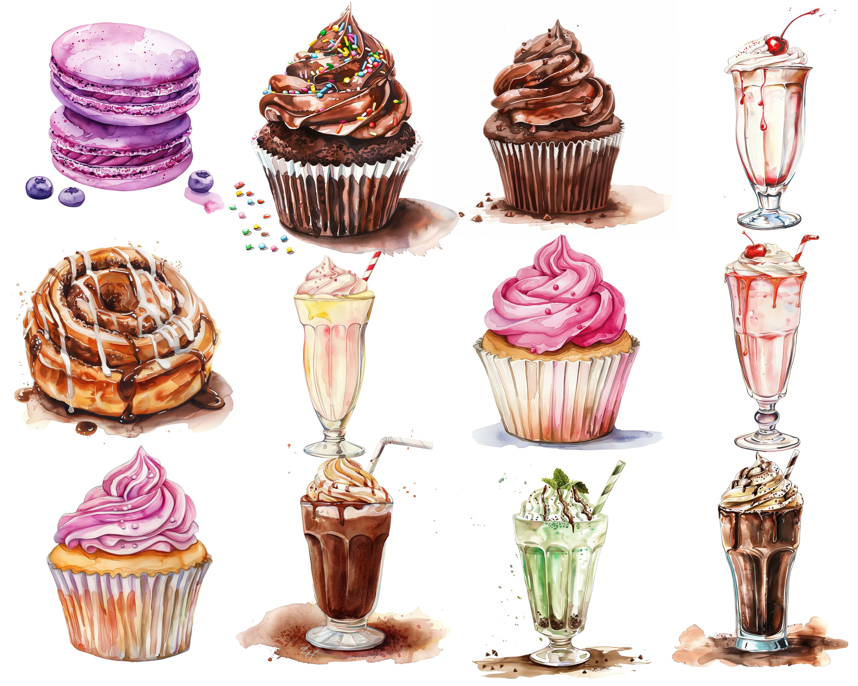 Sweet Treats Dessert Clipart, Watercolor PNG, Transparent Background ...