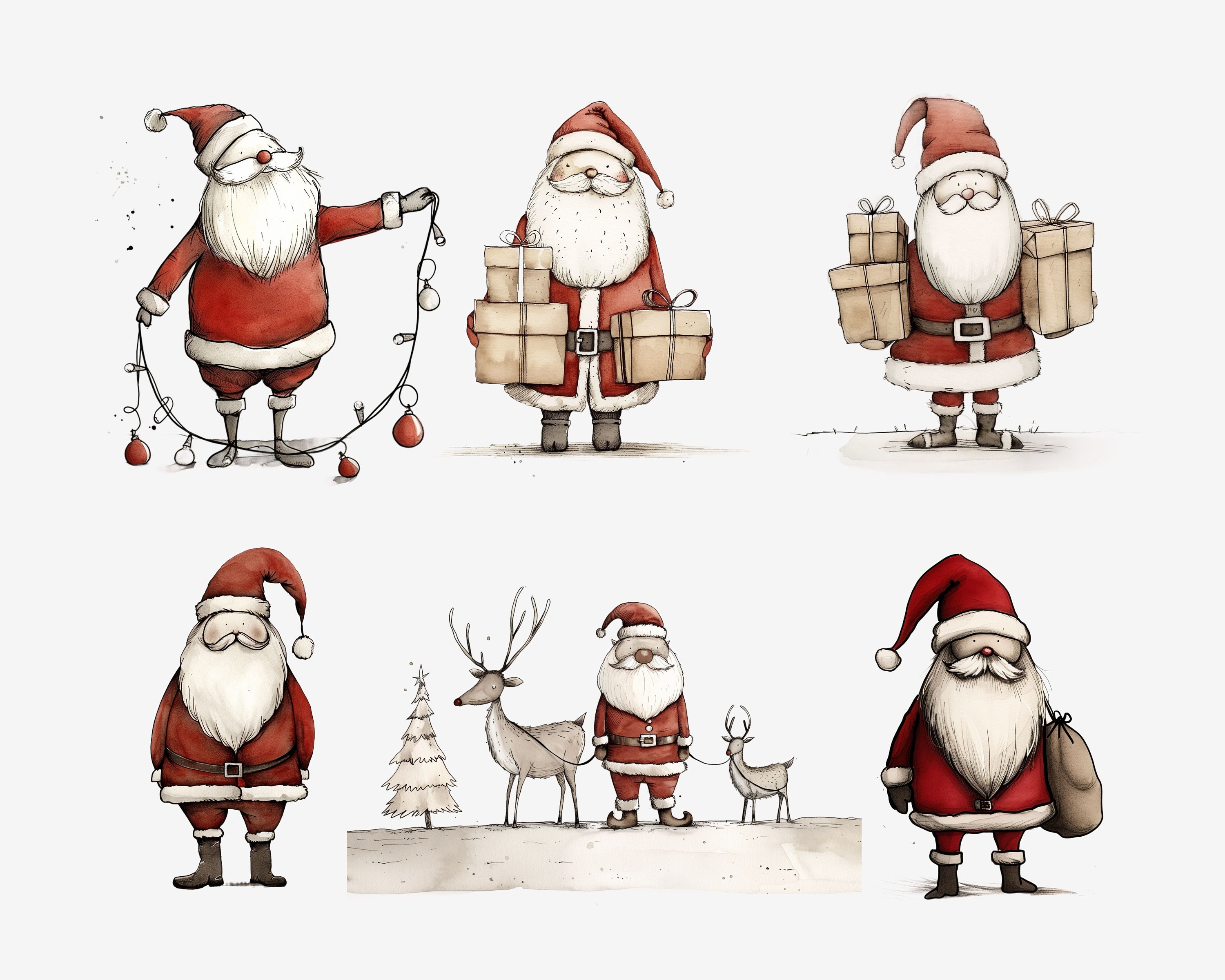 Whimsical Santa Clipart, Jolly Santa Graphics for Christmas Crafts and ...