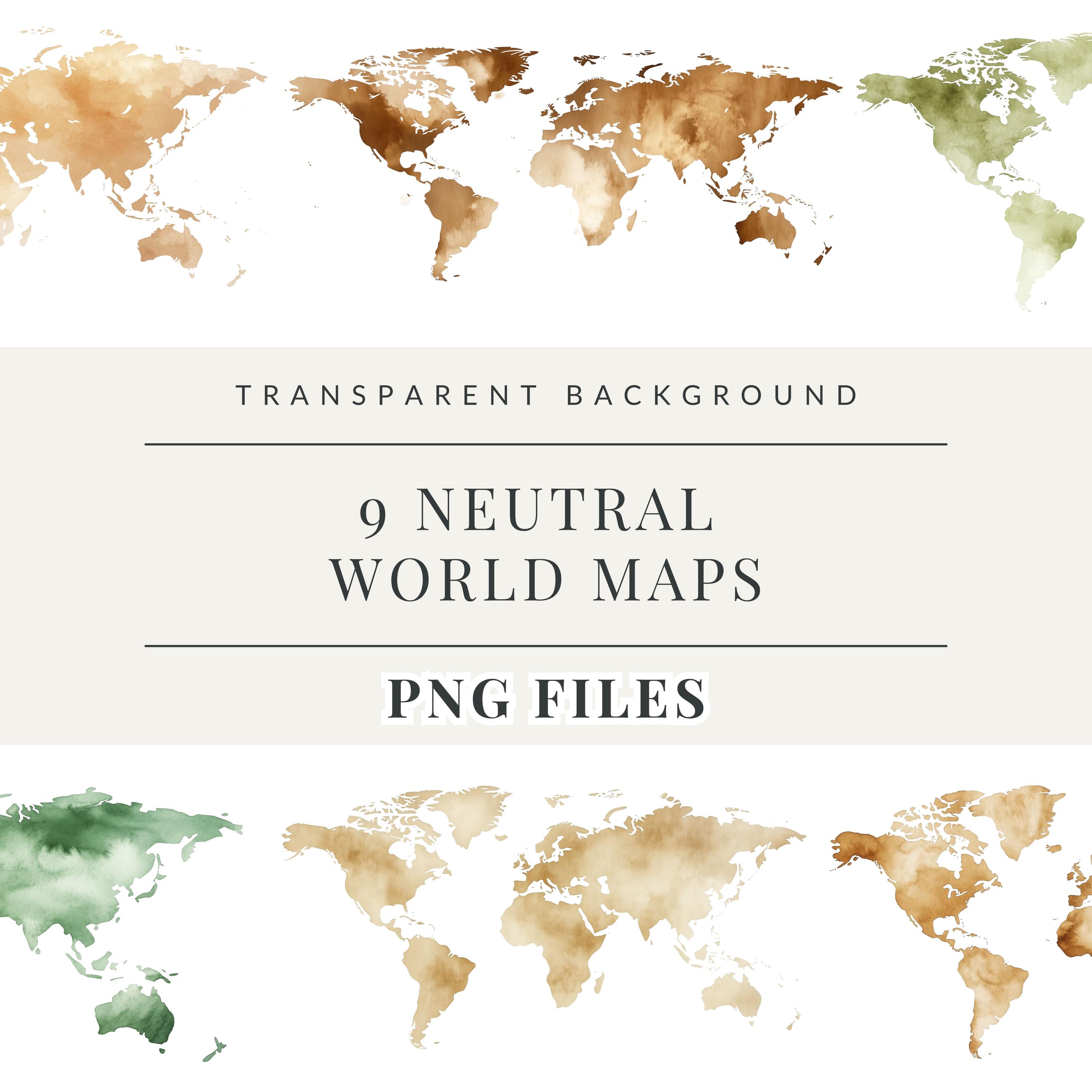 Watercolor World Map Clipart, Neutral World Map Silhouette, Wedding ...