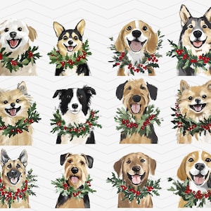Dog Clipart Bundle, Christmas Dog Puppy Clipart, Watercolor Dogs, Cute ...