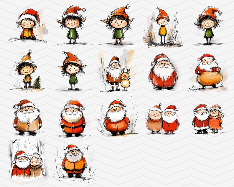 Christmas Clipart Bundle, Whimsical Santa Clipart, Watercolor Festive ...