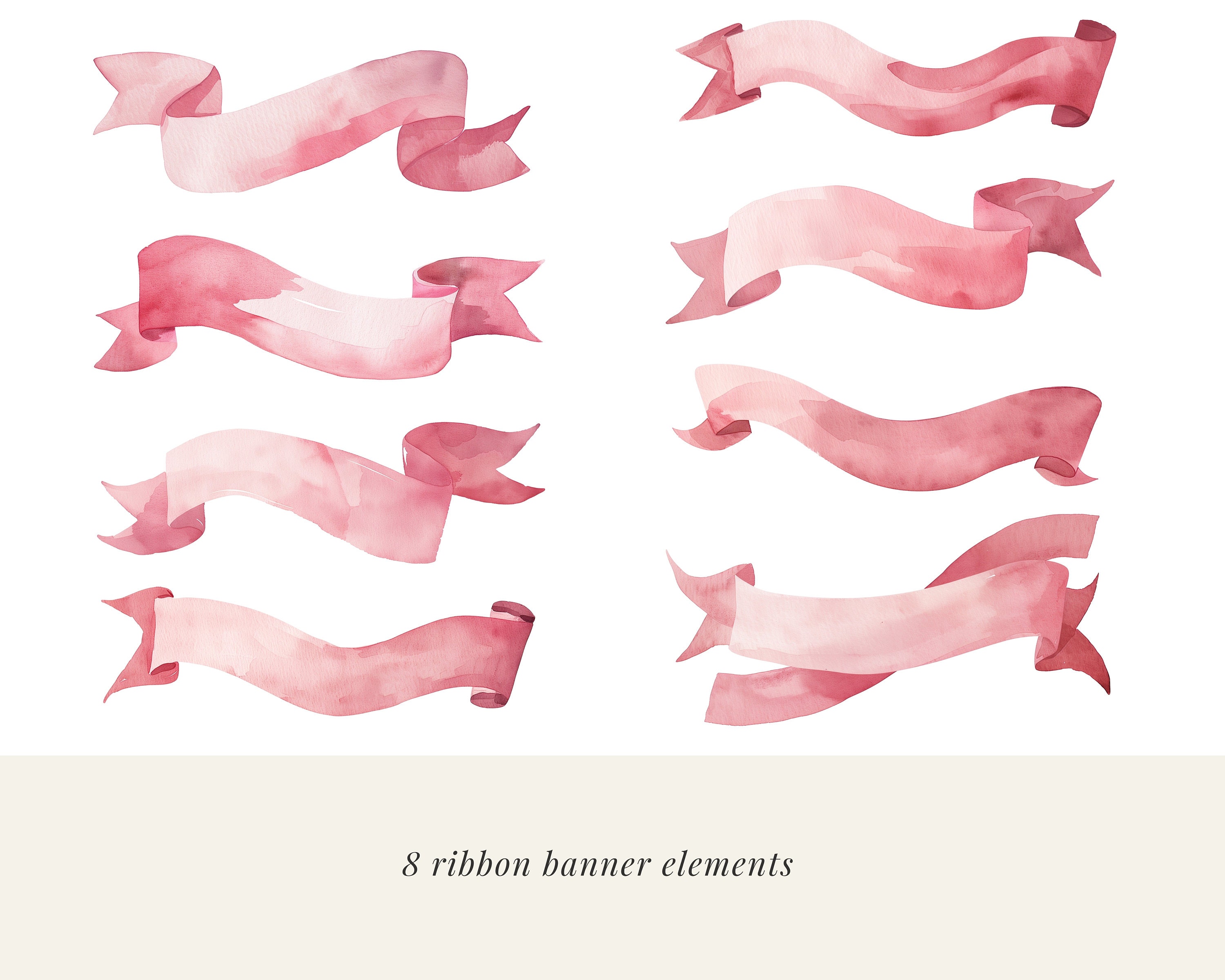 Watercolor Bow and Ribbon Pink Bridal Clipart Birthday Clipart ...